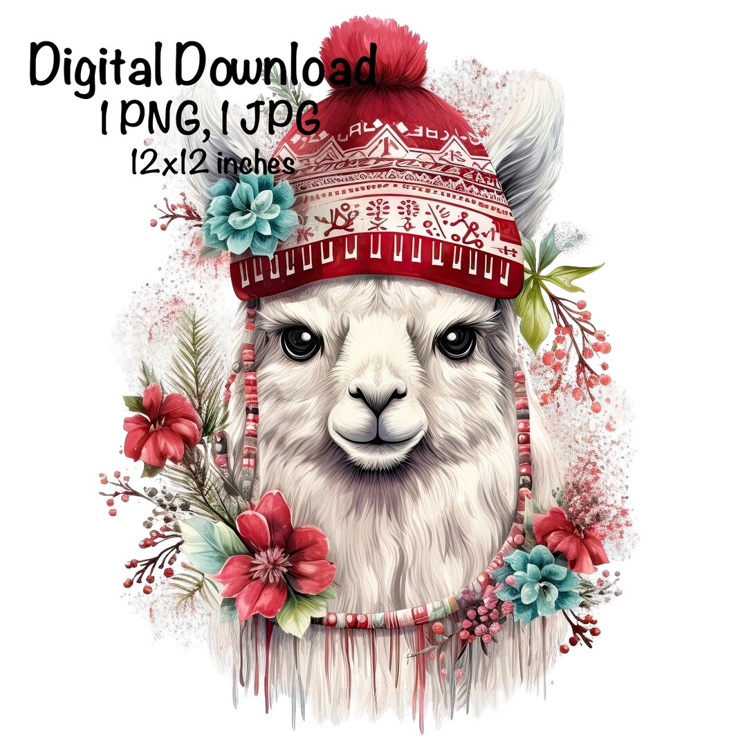 Christmas Llama Watercolor Clipart Winter Llama Christmas Flowers ...