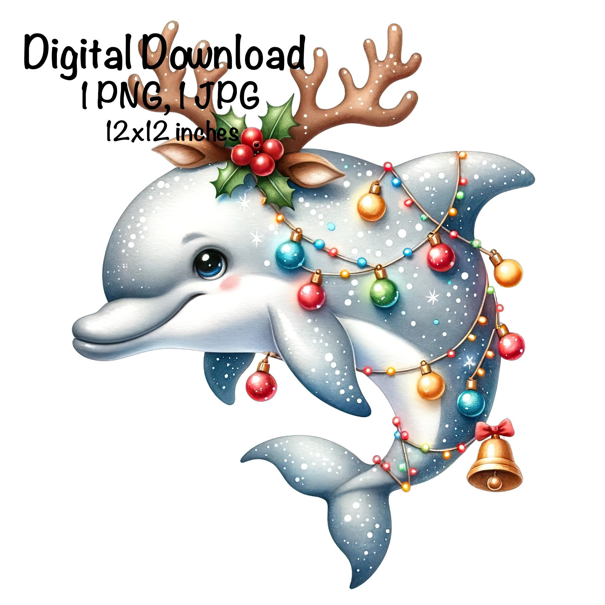 Dolphin PNG, Christmas Sea Dolphin Clipart, Ocean Animals Reindeer ...
