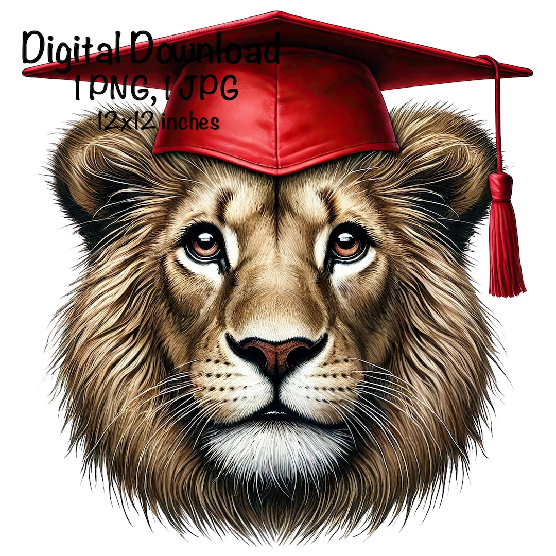 Cute Lion Graduation Sublimation PNG Safari Animals Graduation Clipart ...