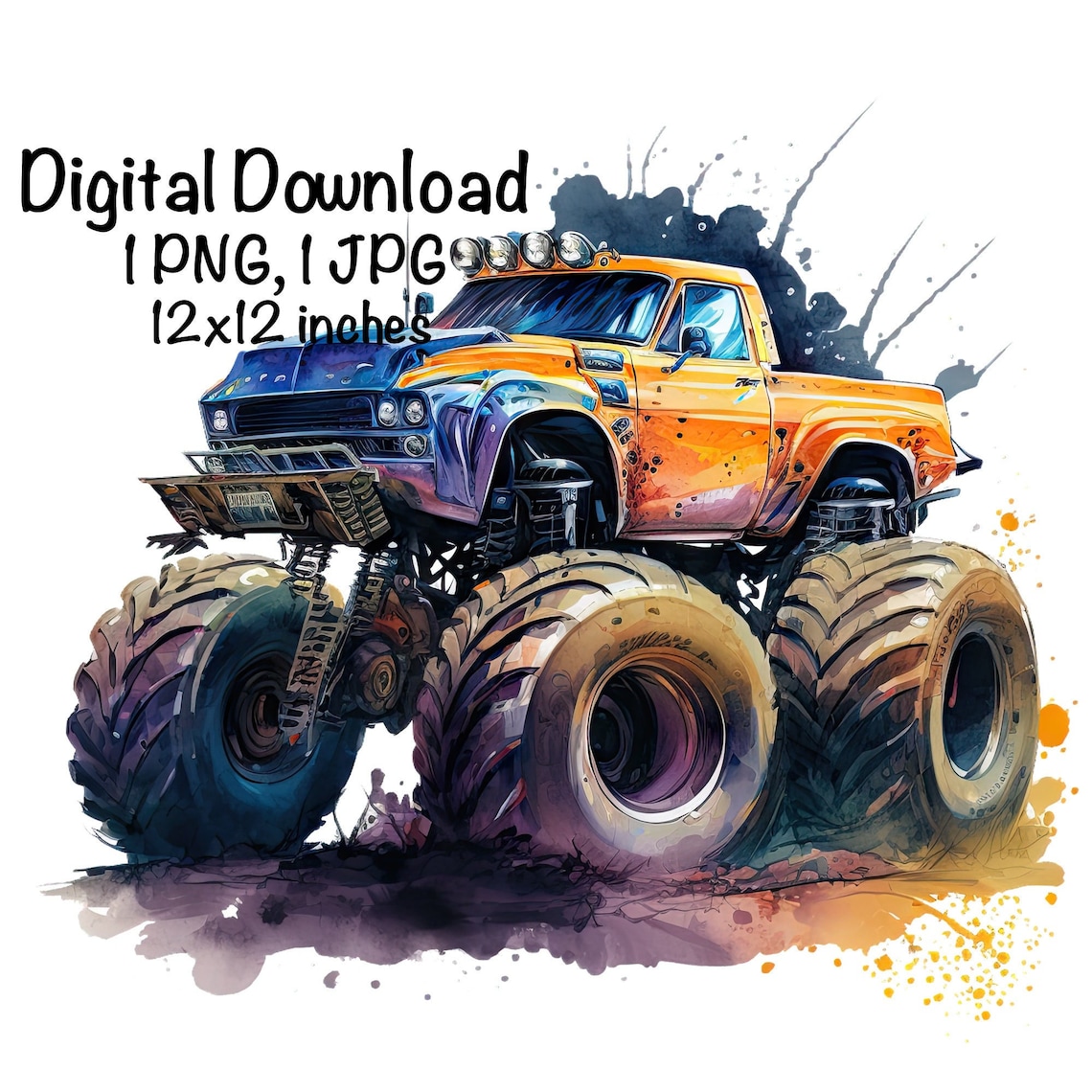 Monster Truck Watercolor Big Monster Truck Boys Clipart - Etsy