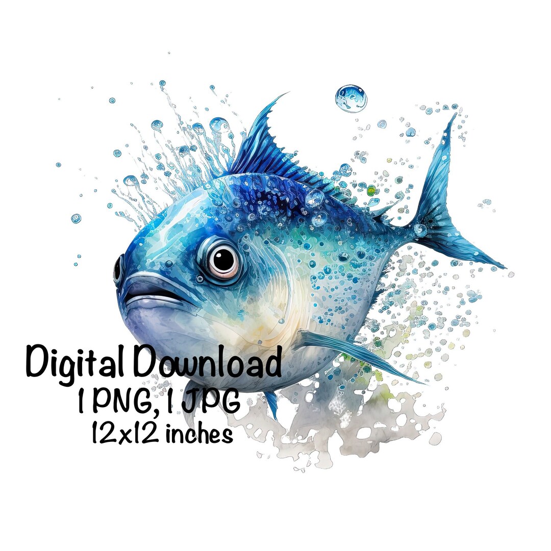 Bluefin Tuna Fish Watercolor Saltwater Fish Clipart Blue Fin Tuna ...