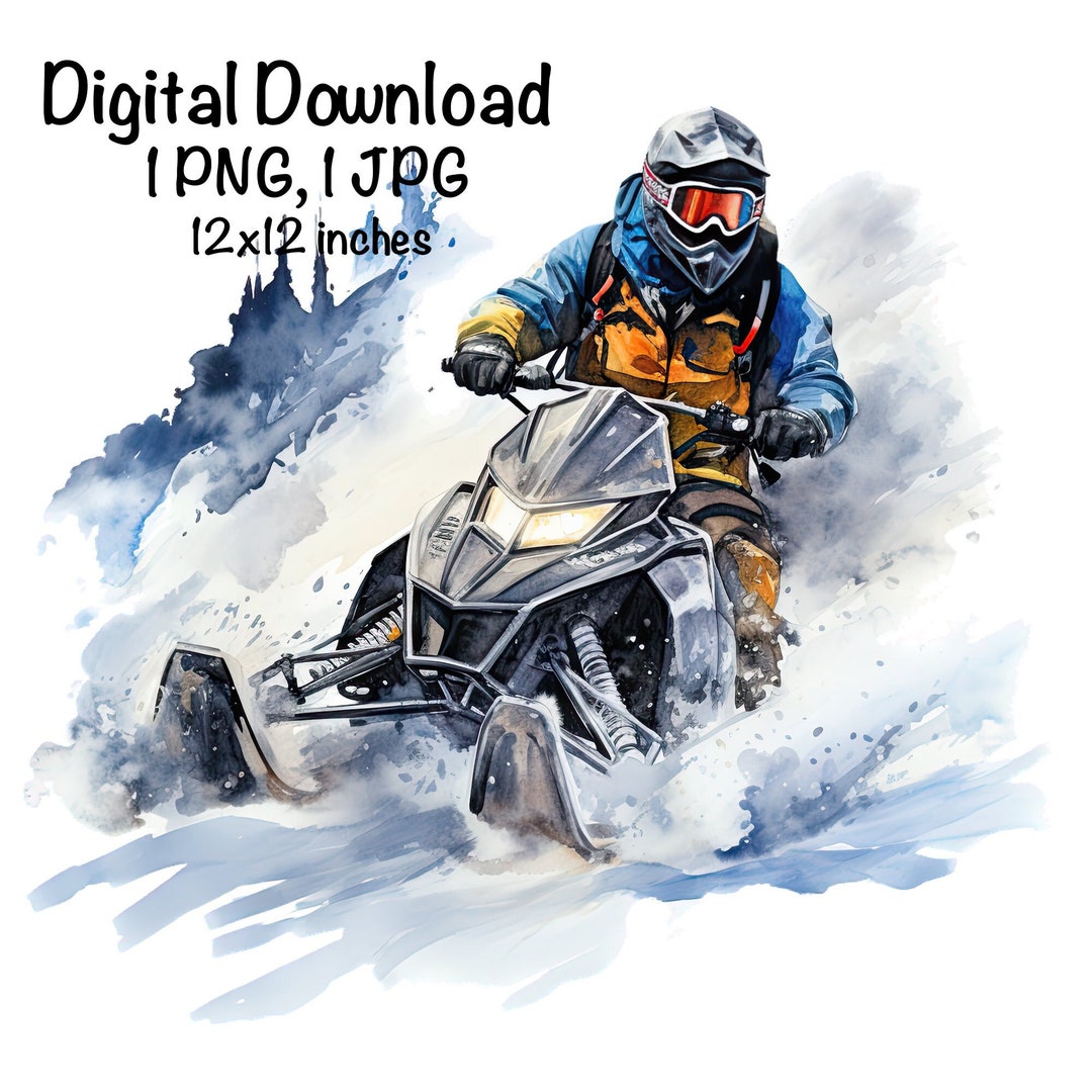 Snowmobile Watercolor, Winter Snowmachine PNG Clipart Motor Sled PNG ...