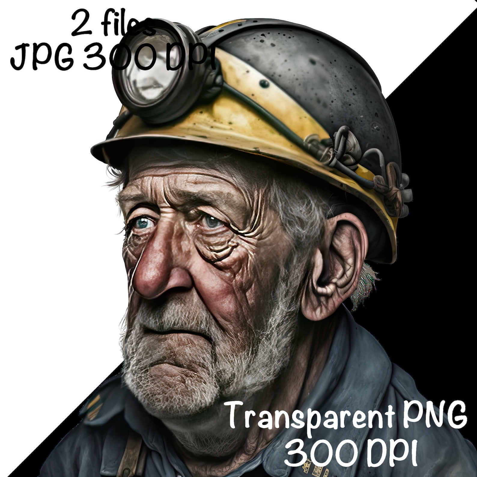 Coal Miner Watercolor, Old Man Coal Miner Clipart Miner Décor Coal ...