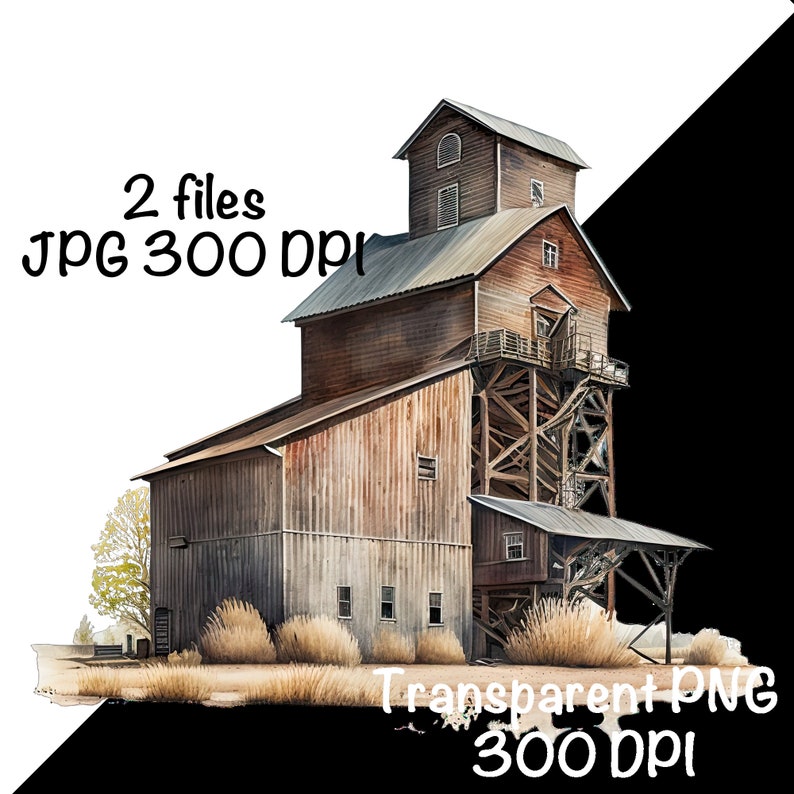 Rustic Old Barn Grain Elevator Farm Barn Boys Girls Clipart - Etsy