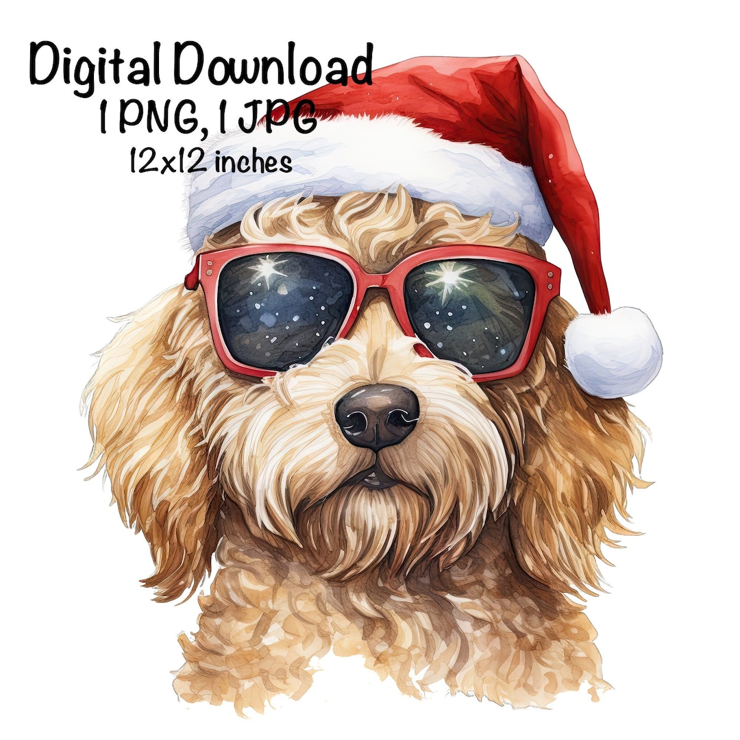 Christmas Golden Doodle Clipart Doodle Dog Christmas Holiday Santa Hat ...