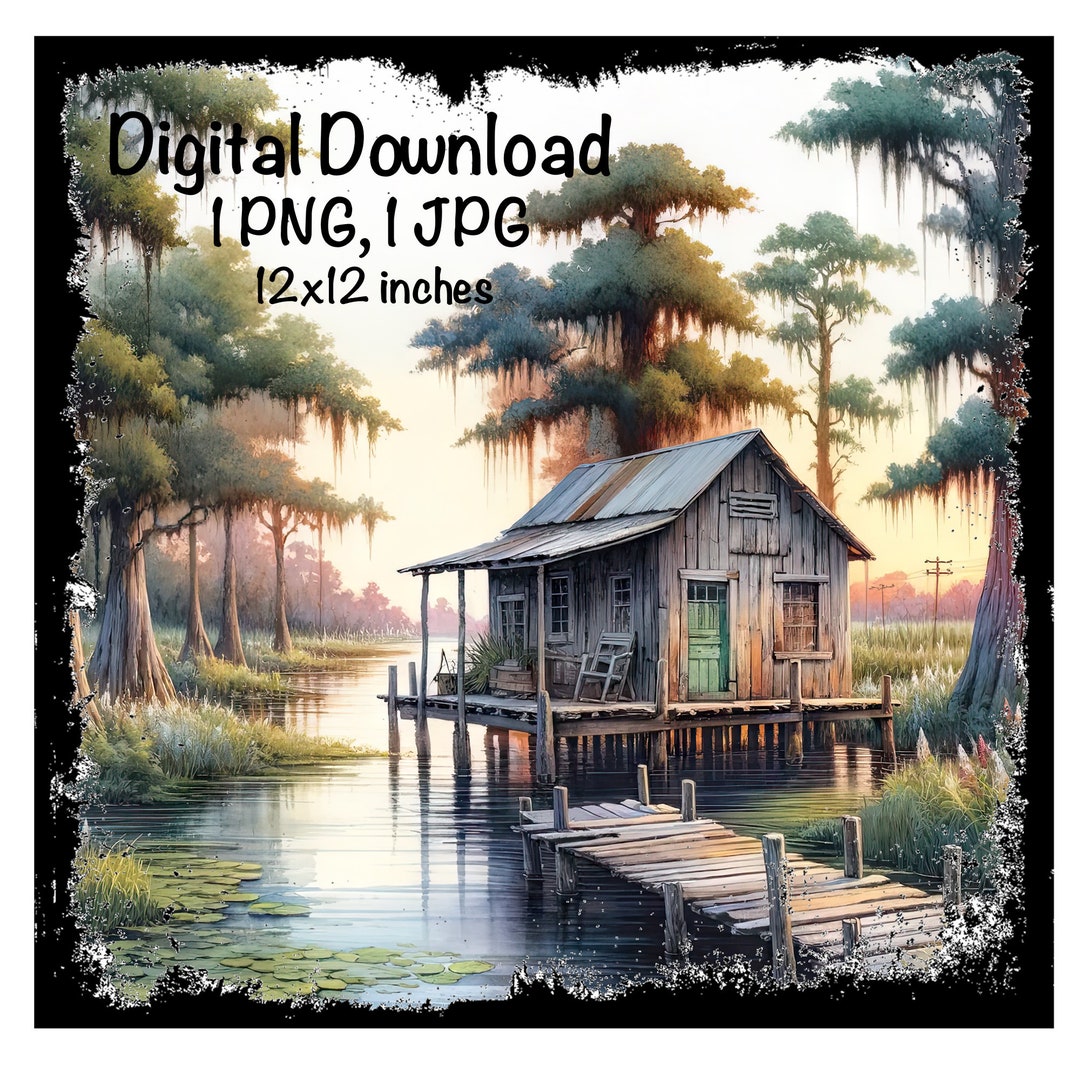 Old Shack on the Bayou Sublimation Swamp Boy Girl Clipart Bayou Rustic ...