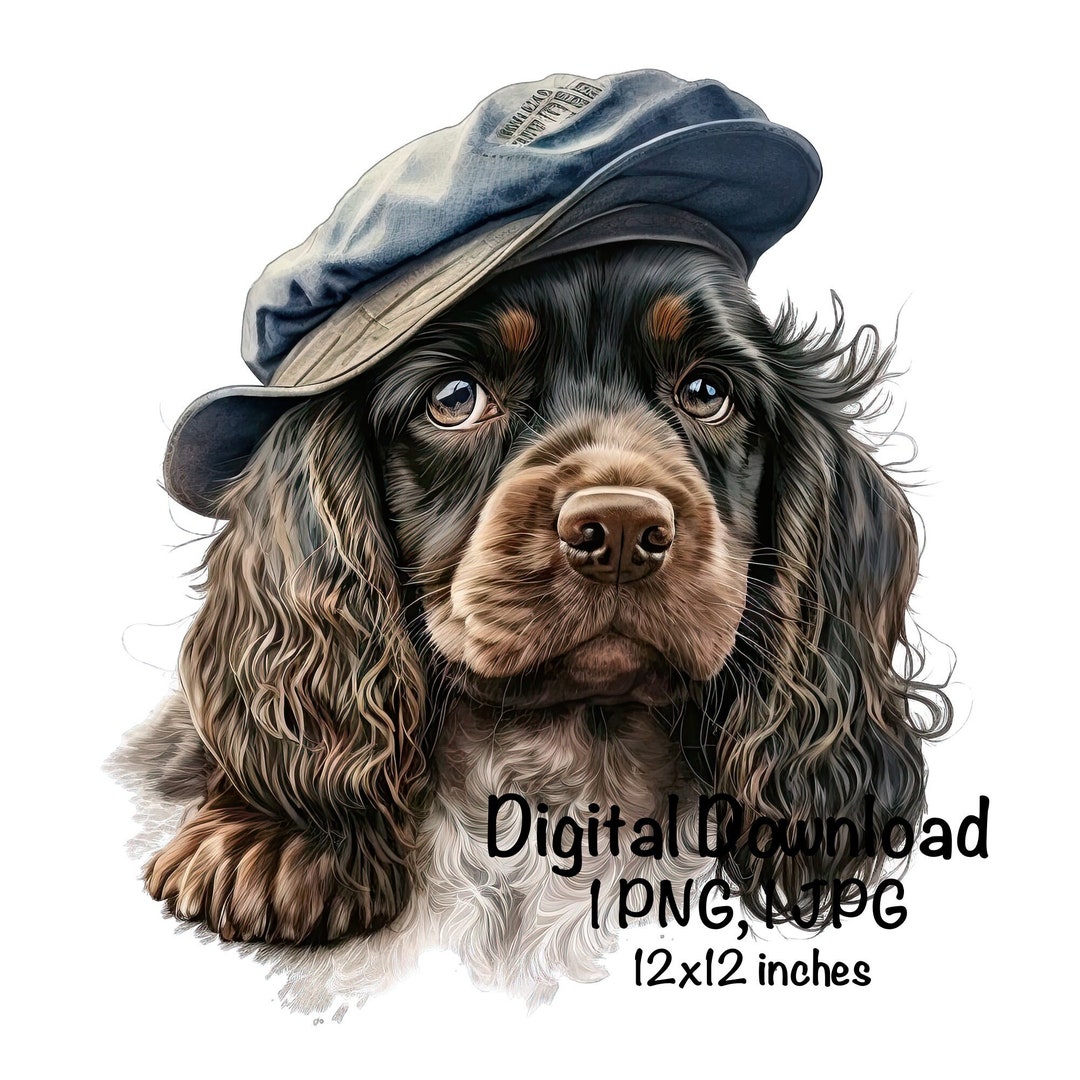 Cute English Cocker Spaniel Watercolor Clipart Cocker Dog Wearing a Hat ...