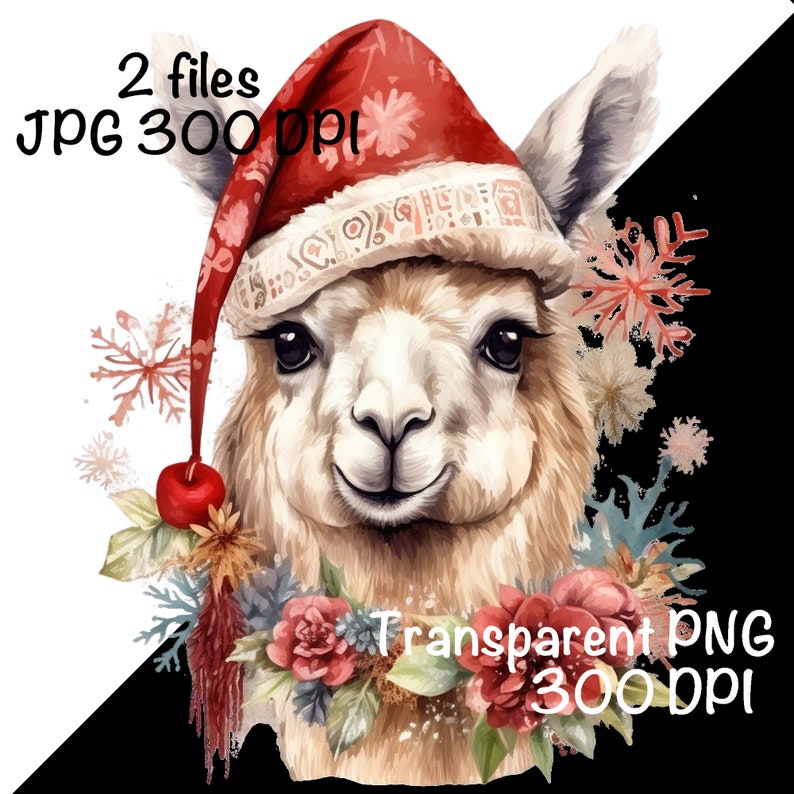 Christmas Llama Watercolor Clipart Winter Llama Christmas Flowers ...