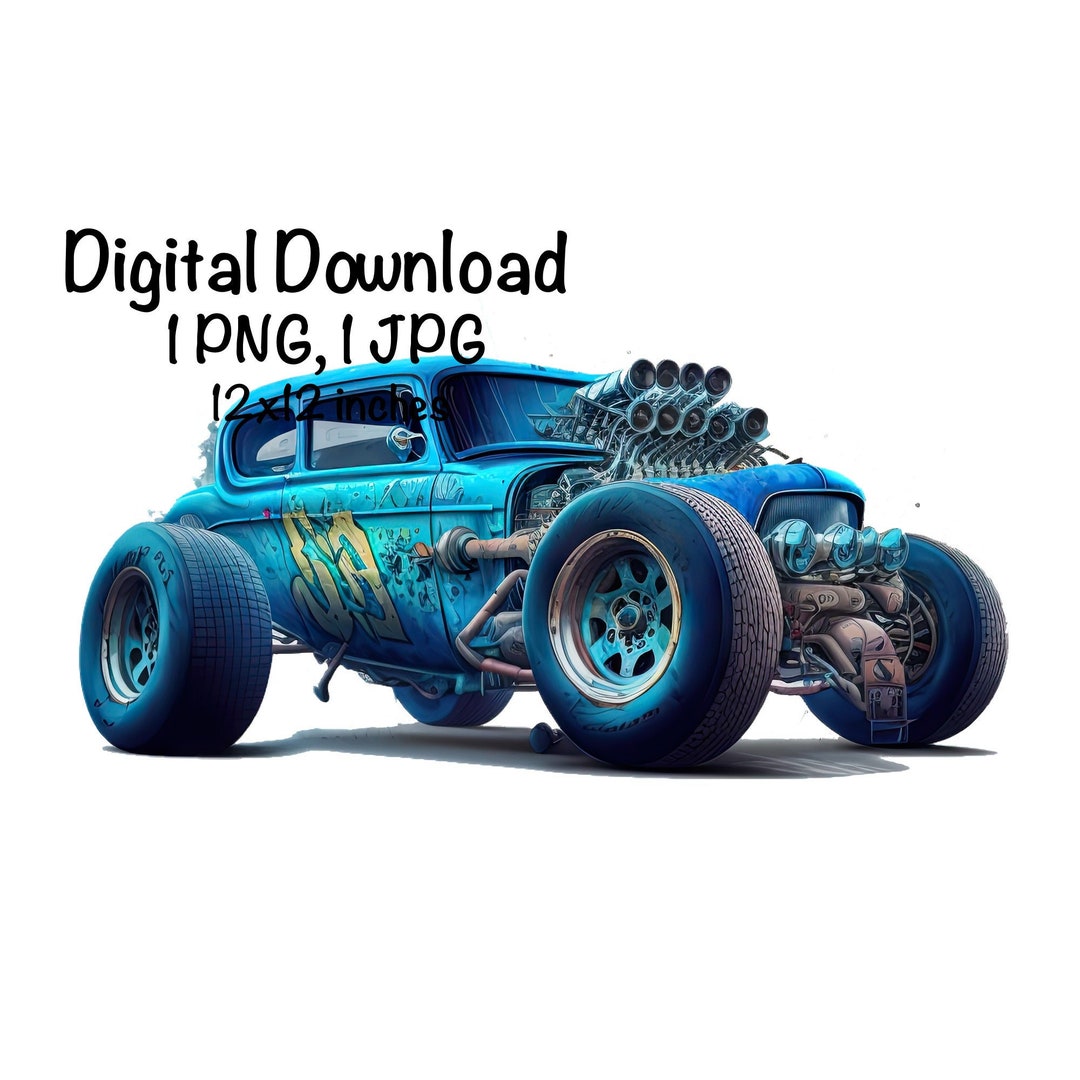 Drag Racing Car Watercolor, Motorsports Blue Drag Race Clipart Off-road ...