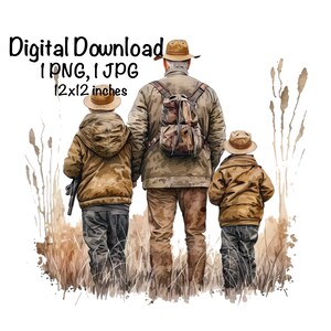 Hunting Father & Sons Watercolor Duck Hunting Family Clipart Father Son ...