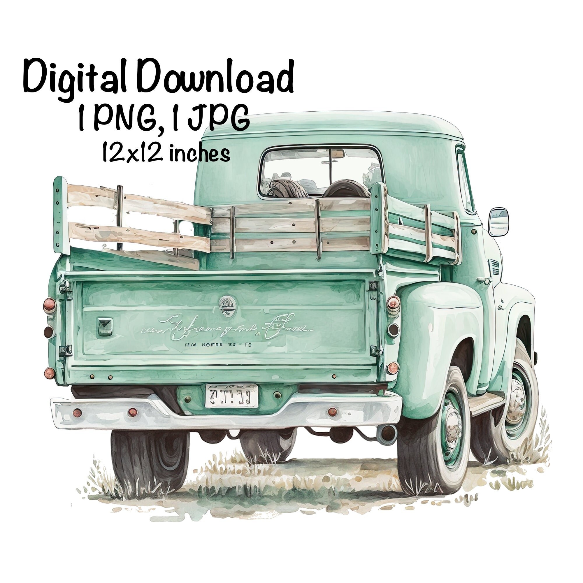 Old Farm Truck Watercolor Mint Farm Truck Back Clipart Wall Art Cute ...