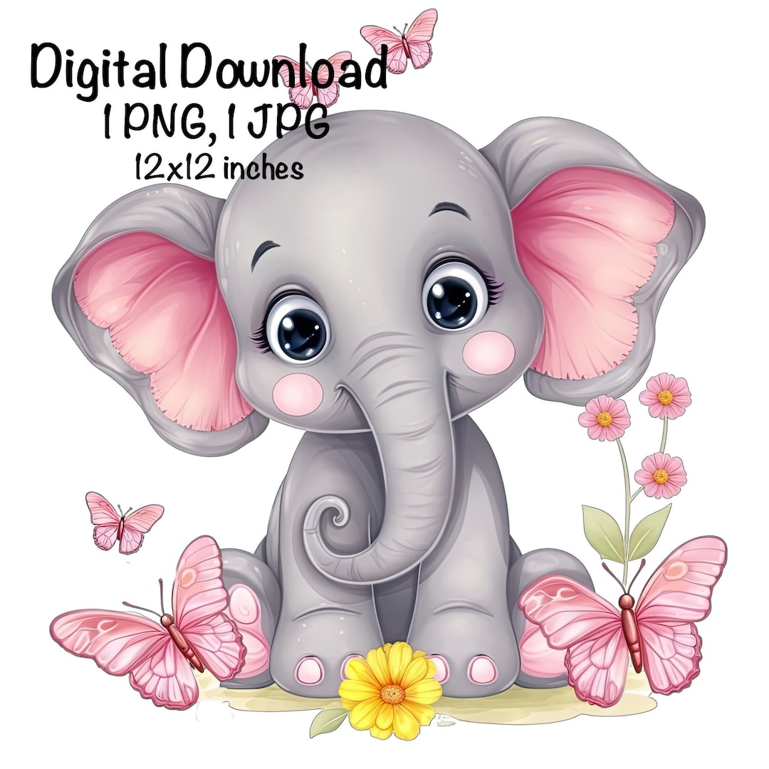 Cute Elephant Clipart Safari Animals Elephant PNG Elephant Pink ...