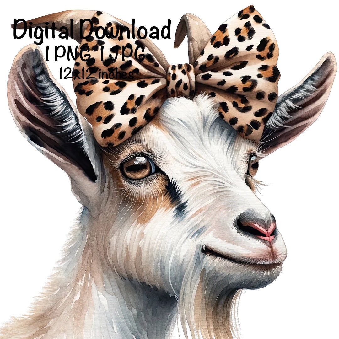 Farm Goat Watercolor Clipart Cute Farm Goat Leopard Bow Baby Goat PNG ...