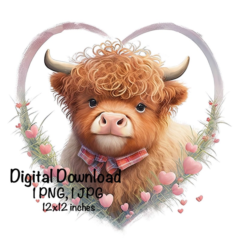 Highland Cow Watercolor Clipart Highland Cow Spring Heart - Etsy