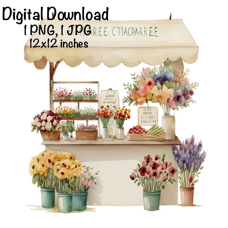Farmers Market Flowers Stand Watercolor Clipart Market Flowers - Etsy