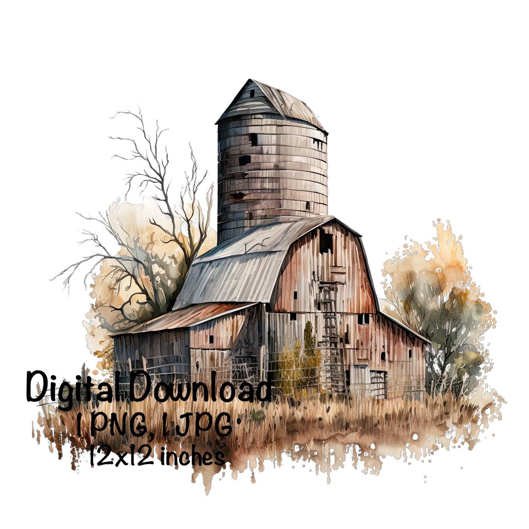 Rustic Old Barn and Silo Farm Barn Silo Boys Girls Clipart Wall Art ...