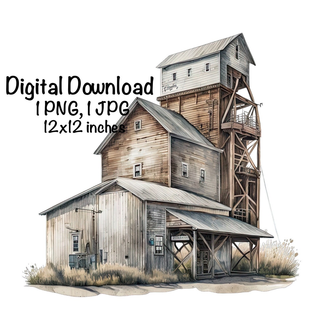 Rustic Old Barn Grain Elevator Farm Barn Boys Girls Clipart Wall Art ...