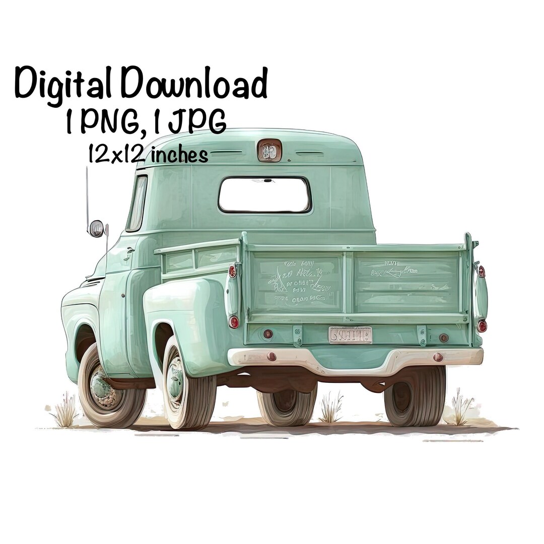 Old Farm Truck Watercolor Mint Farm Truck Back Clipart Wall Art Cute ...