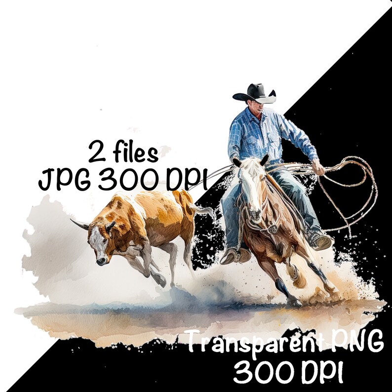 Cowboy Roping Horse Cow Western Country Clipart PNG Commercial - Etsy