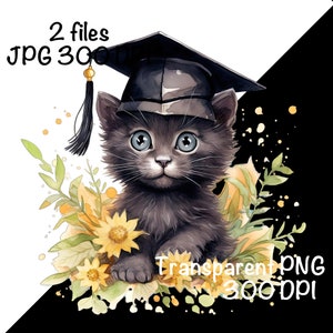 Graduation Black Cat Clipart Grad Student Cat PNG College Graduation ...
