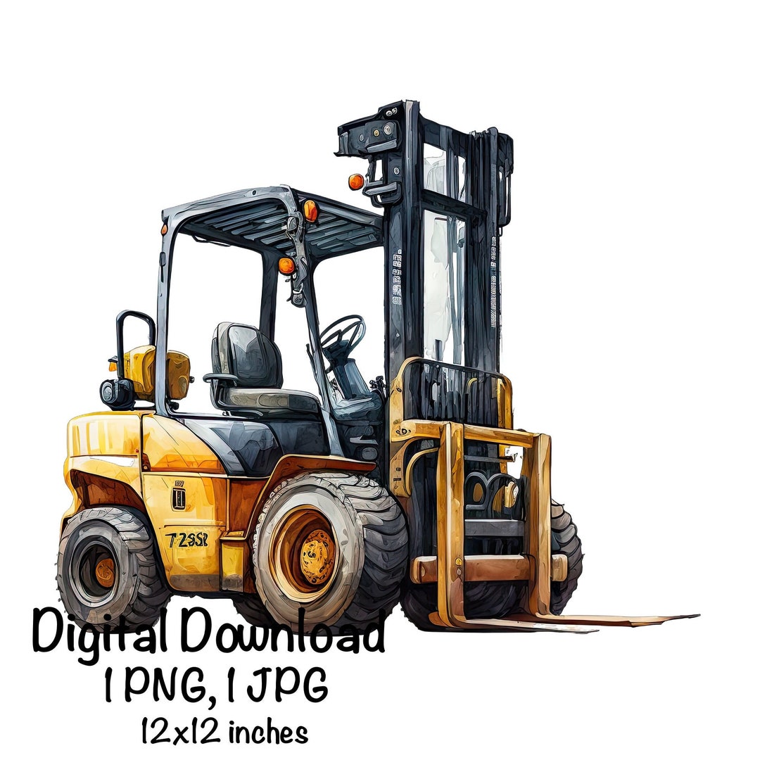 Forklift Watercolor Warehouse Construction Trucks Boys Clipart Nursery ...