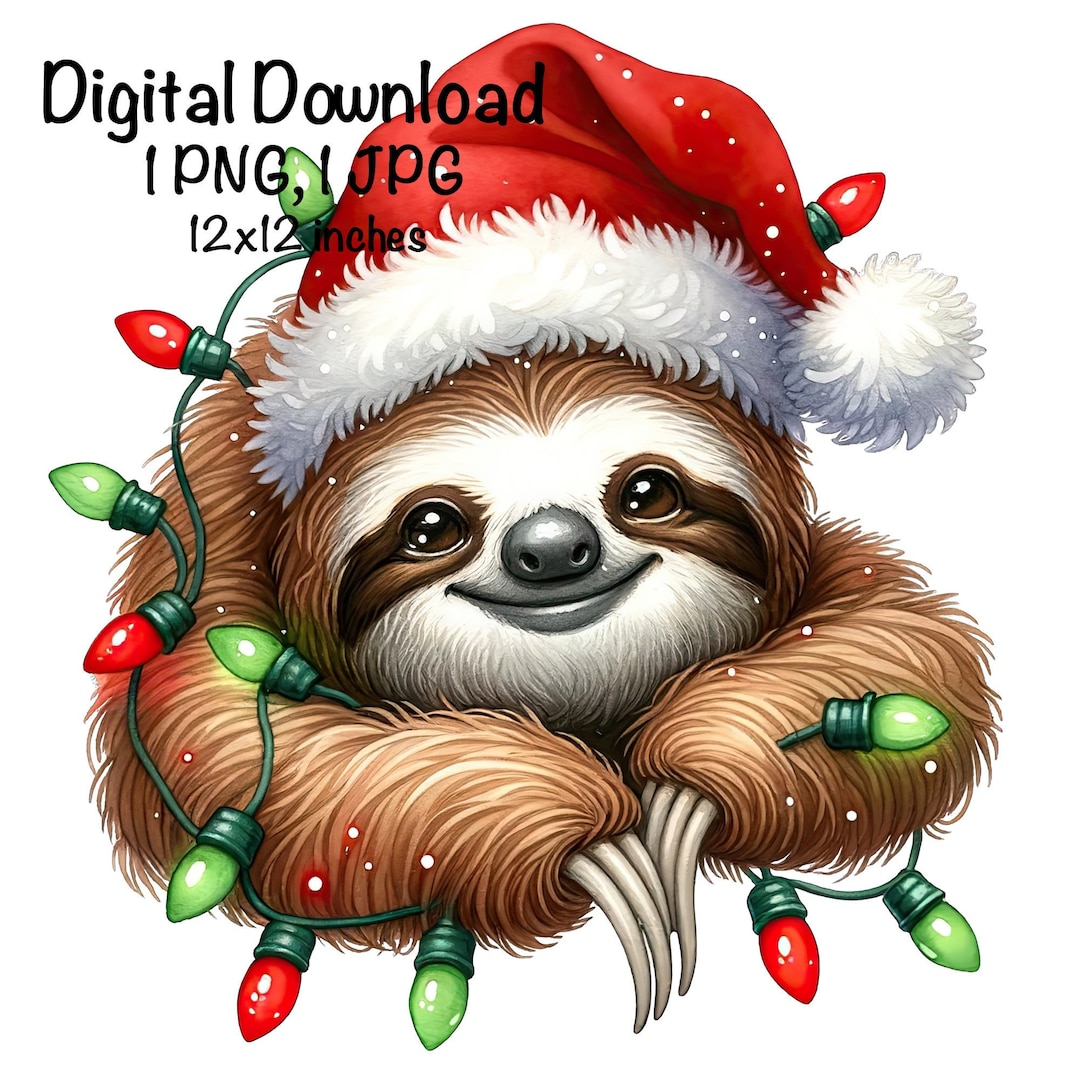 Christmas Sloth PNG Sloth Christmas Lights Clipart Winter Sloth ...