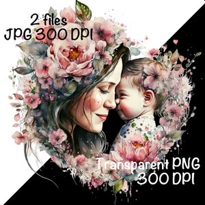 Mothers Day Mom and Baby Clipart Mother's Day Floral PNG Mama and Baby ...