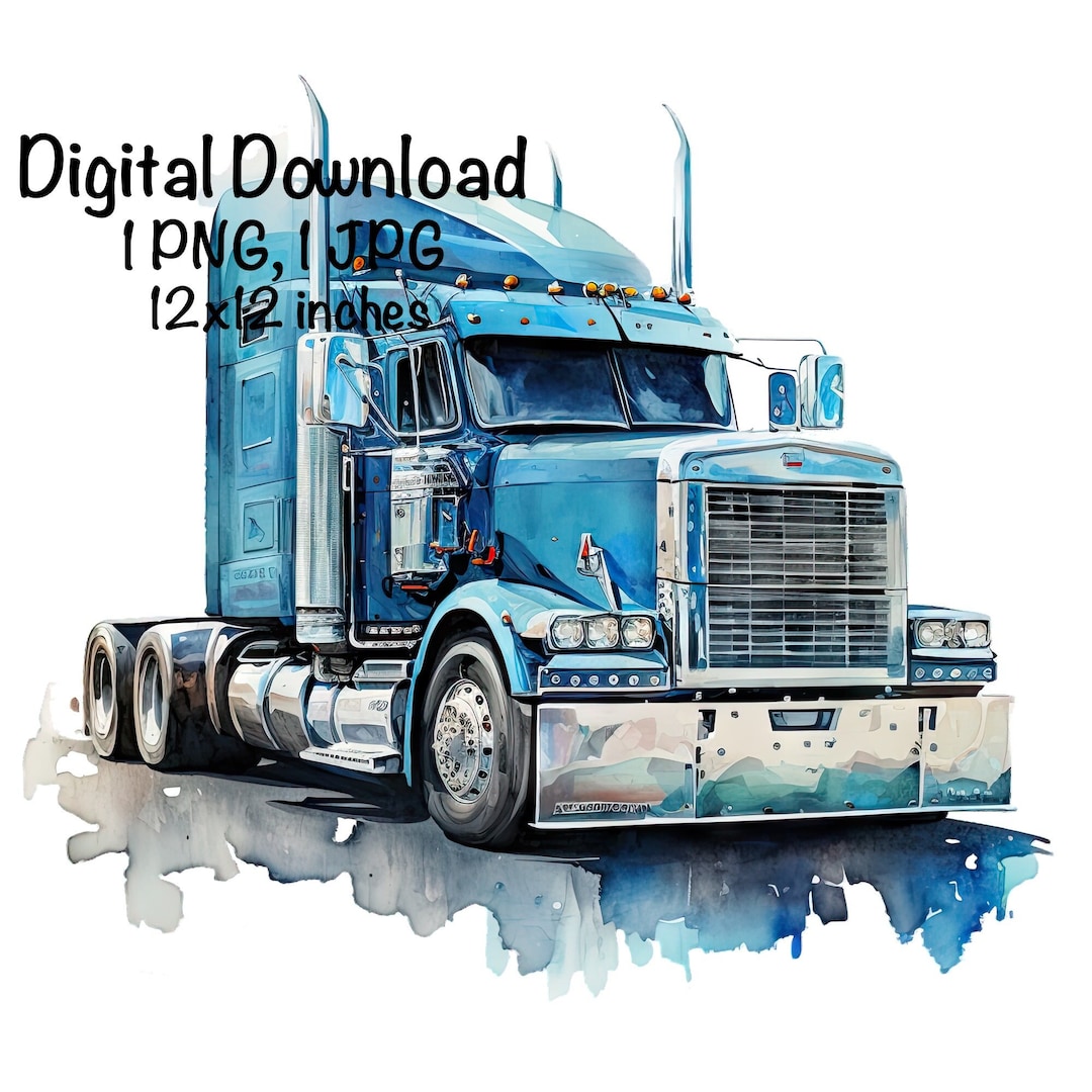 Blue Semi Truck Watercolor Flat Bed Trucks Boys Clipart Nursery Décor ...