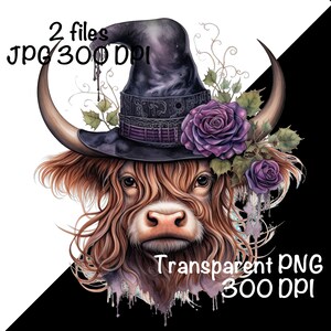 Gothic Highland Cow Sublimation, Witch Cow PNG, Halloween Cow PNG ...