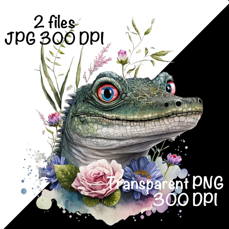 Cute Alligator Clipart Alligator & Spring Flowers PNG - Etsy
