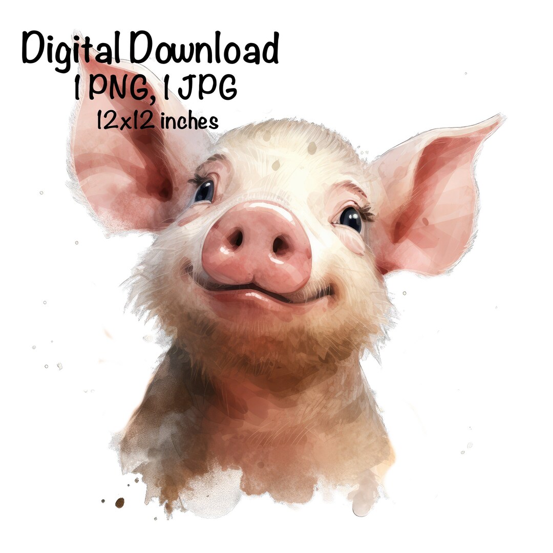 Pig PNG Pig Watercolor Clipart Cute Pig Funny Baby Pig PNG Commercial ...