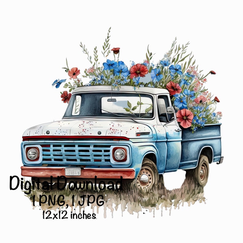 Patriotic Old Farm Truck Watercolor Flag Farm Clipart American - Etsy