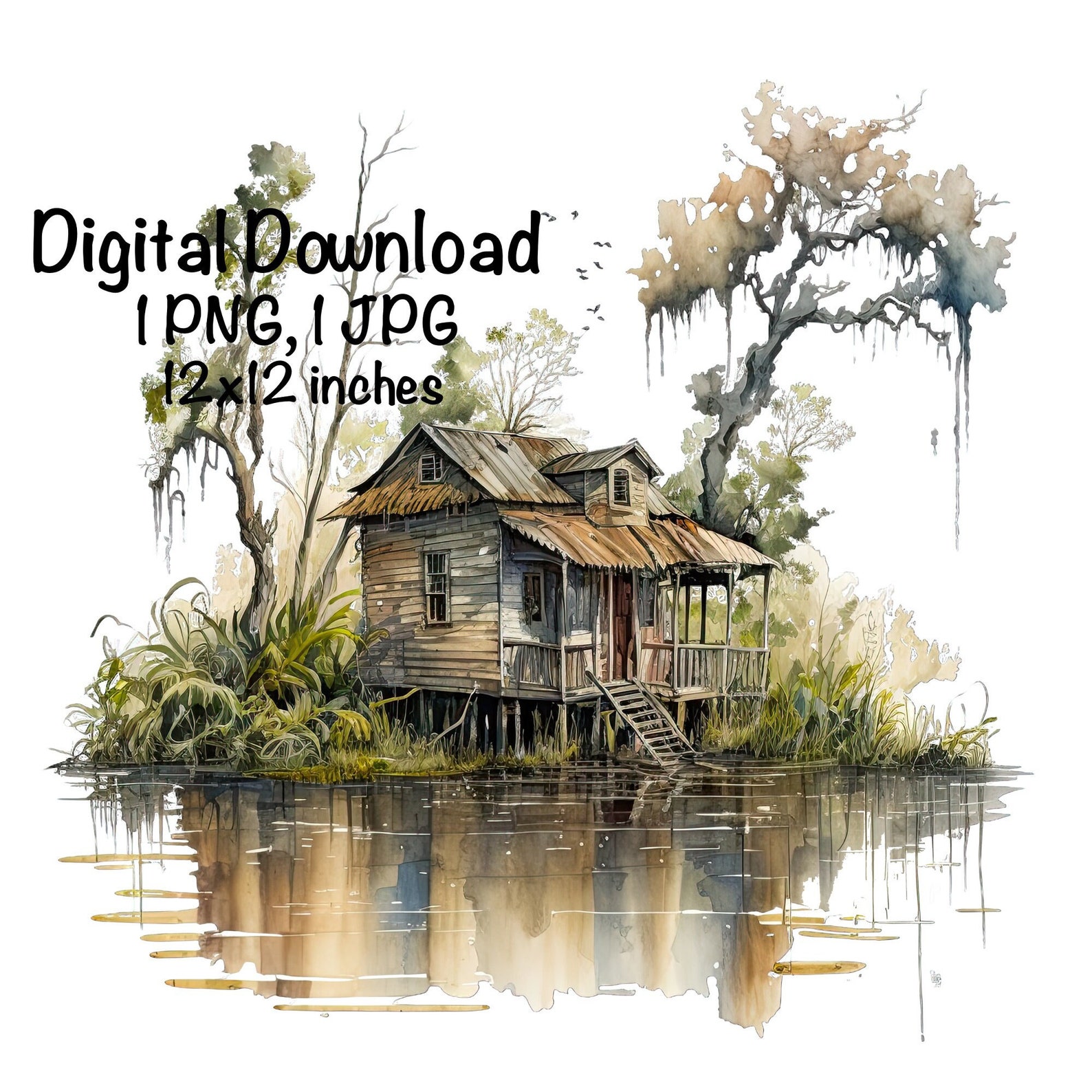 Old Shack on the Bayou Watercolor Swamp Boys Girls Clipart Wall Art ...