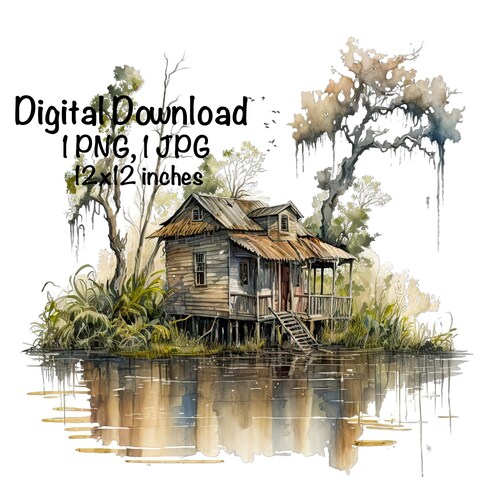 Old Shack on the Bayou Watercolor Swamp Boys Girls Clipart - Etsy