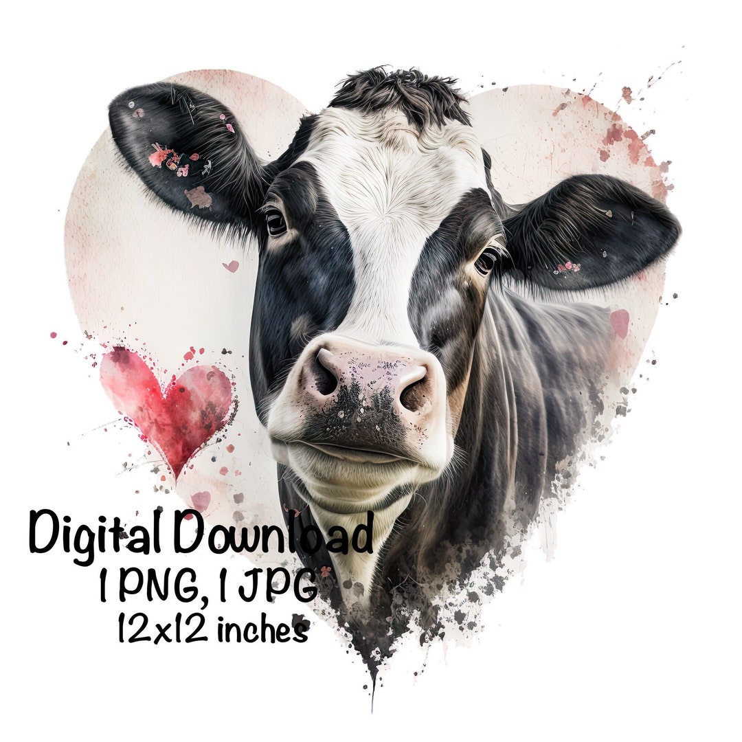 Farm Milk Cow Watercolor Clipart Diary Cow Valentines Day Heart PNG ...