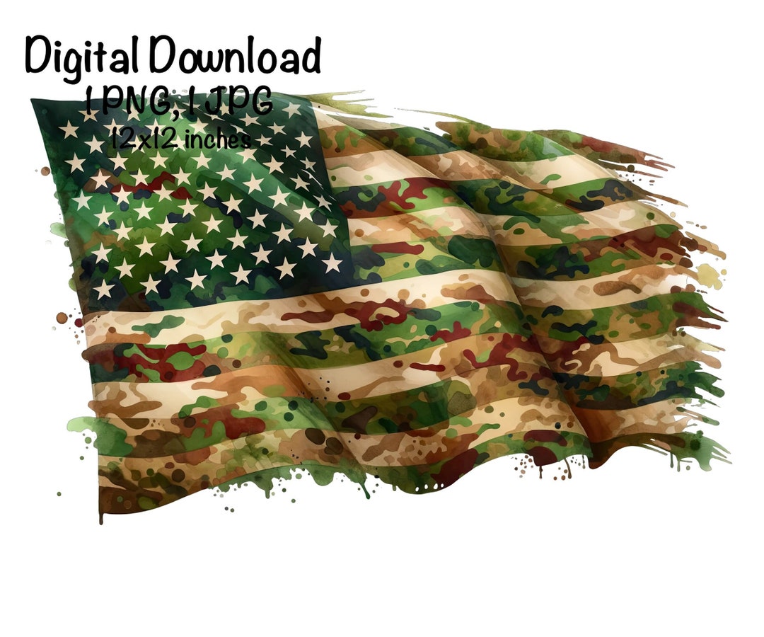 Camo Flag PNG Patriotic USA Camouflage Flag Clipart American Flag ...