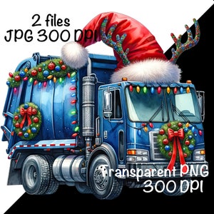 Christmas Recycling Truck Watercolor Blue Garbage Trucks Boys Clipart ...
