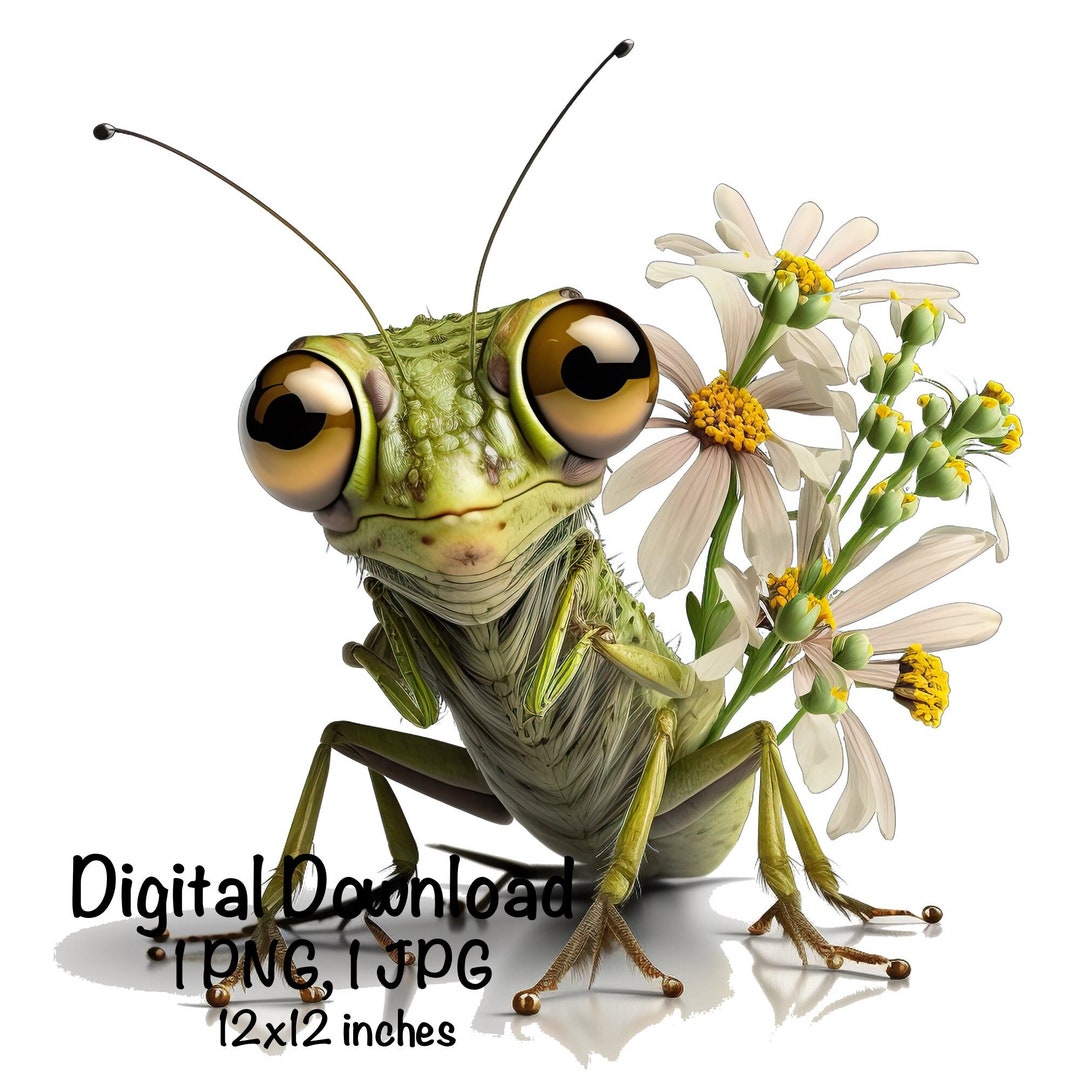Cute Grasshopper Clipart, Woods Forest Animals PNG Daisy Flowers Grasshopper Sublimation ...