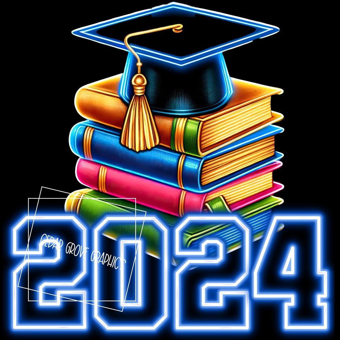 Neon Graduation Cap 2024 PNG College High School Graduation Sublimation ...