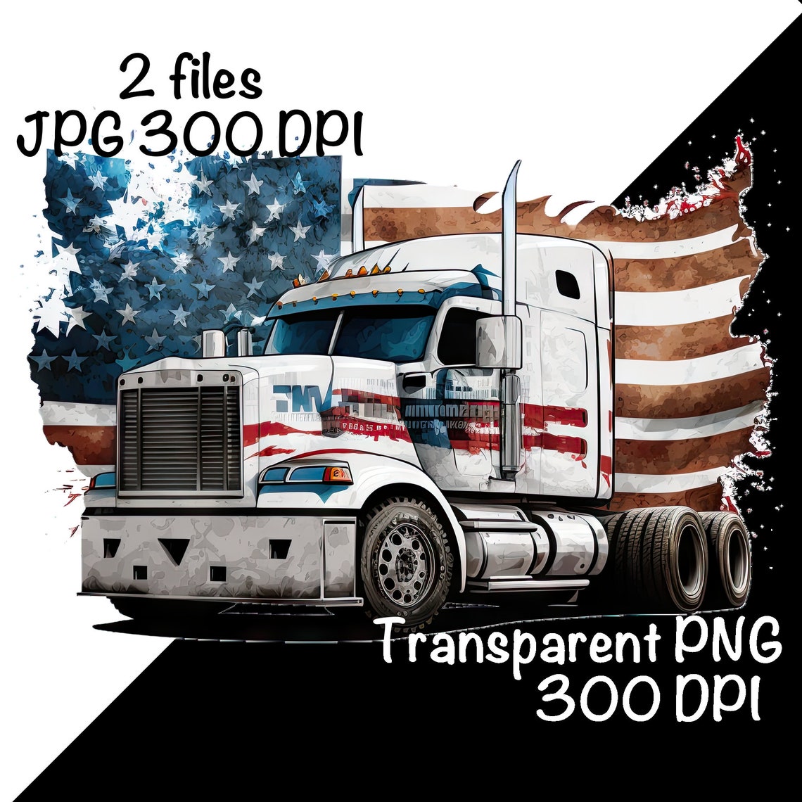 Semi Truck Watercolor Flat Bed US Flag Trucks Boys Clipart - Etsy