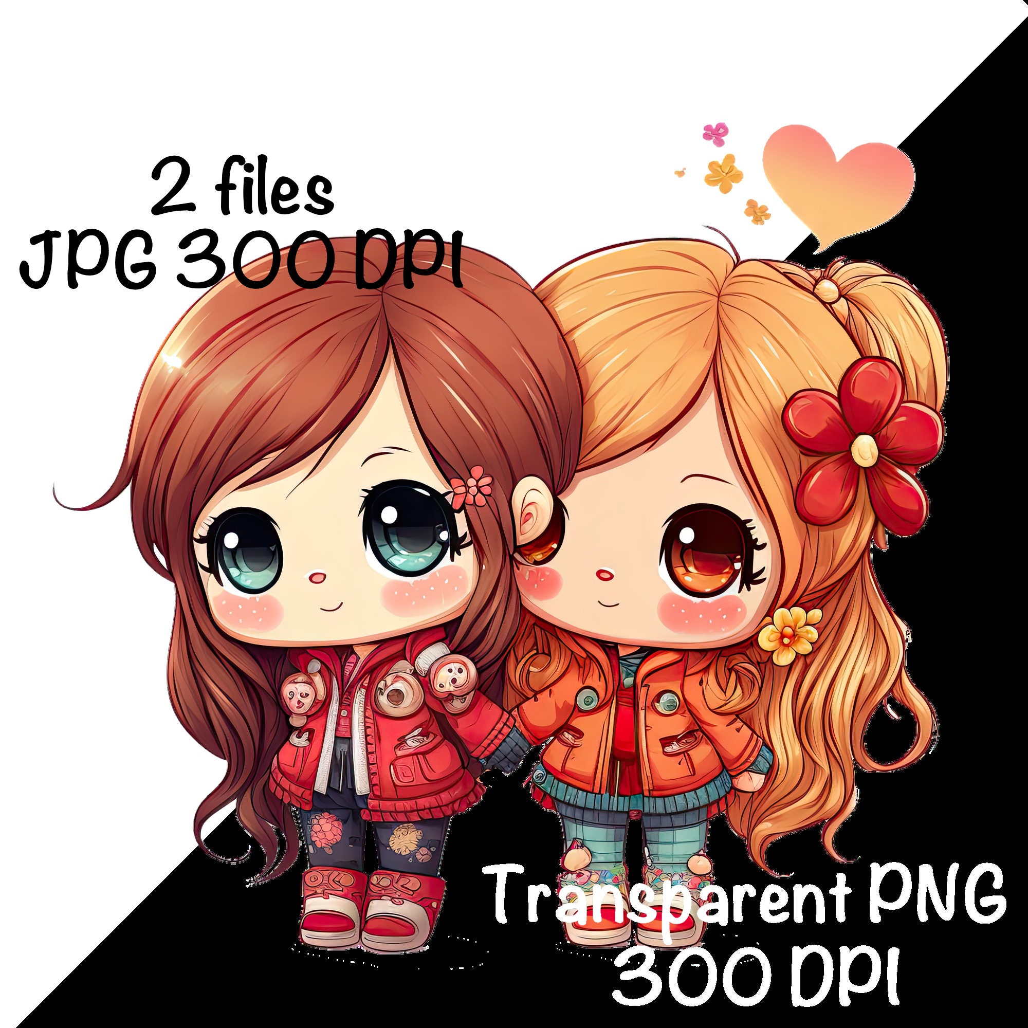 Anime Best Friends Hugging Chibi