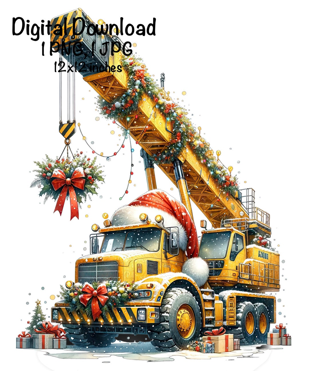 Merry Christmas Crane PNG Watercolor Construction Crane Truck Boys ...