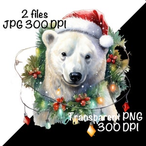 Christmas Lights A& Polar Bear Watercolor Clipart Cute Xmas - Etsy