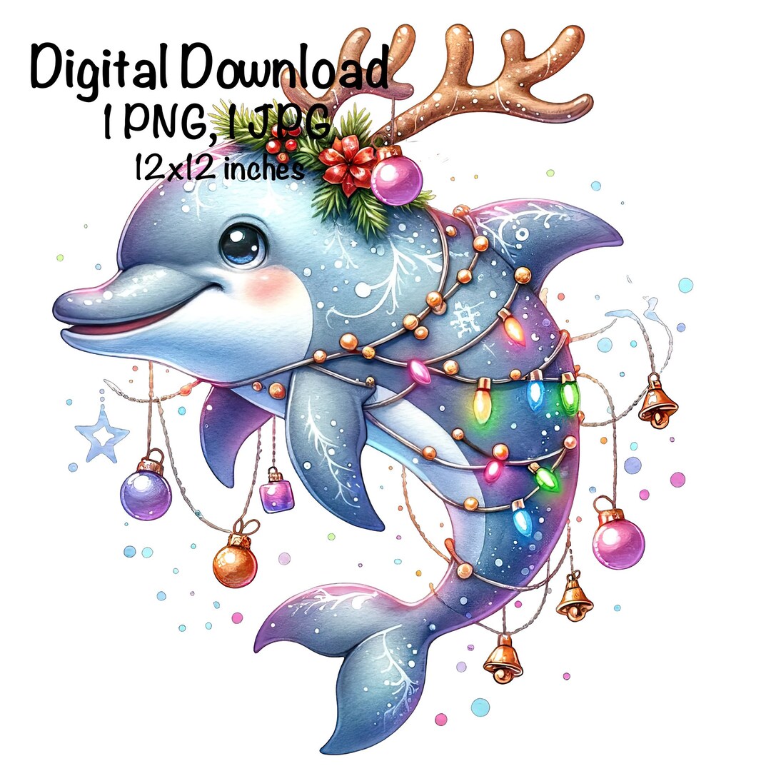Dolphin PNG, Christmas Sea Dolphin Clipart, Ocean Animals Reindeer ...