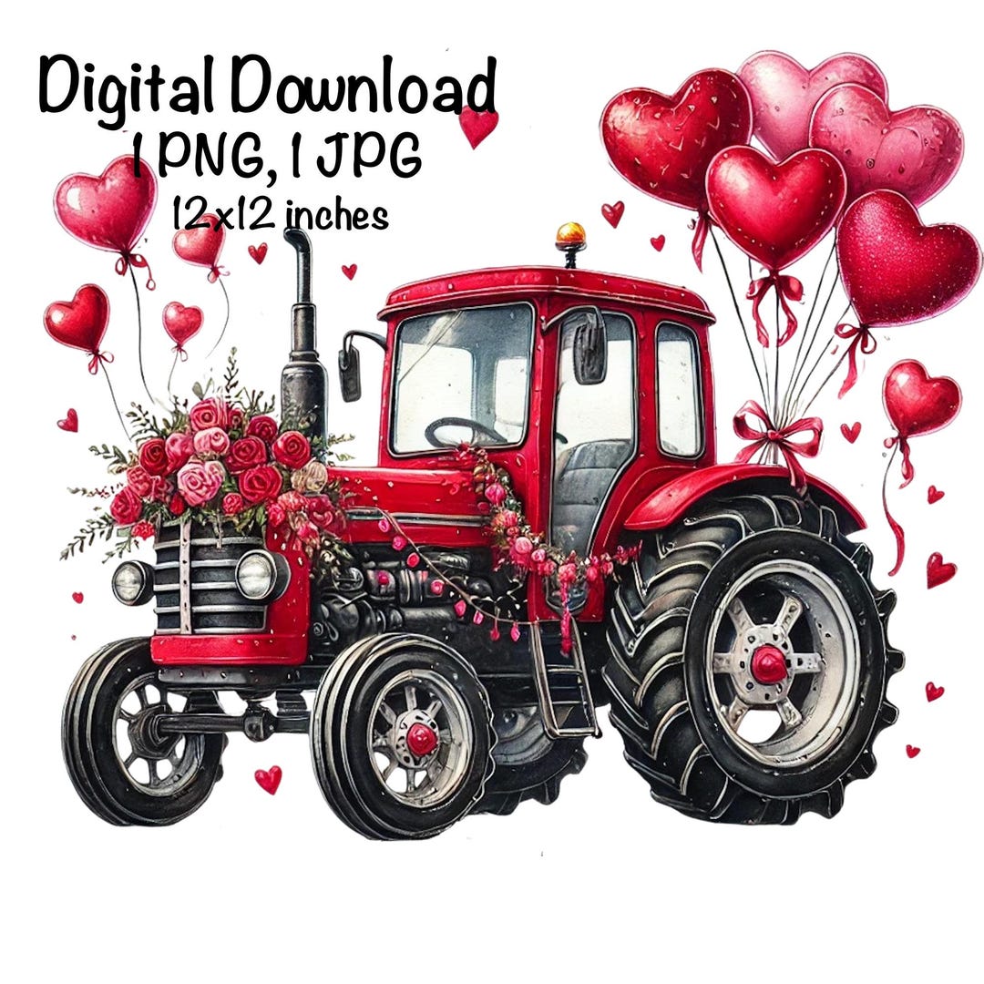 Valentine Red Tractor Farm Tractor Sublimation, Boys Hearts Love ...
