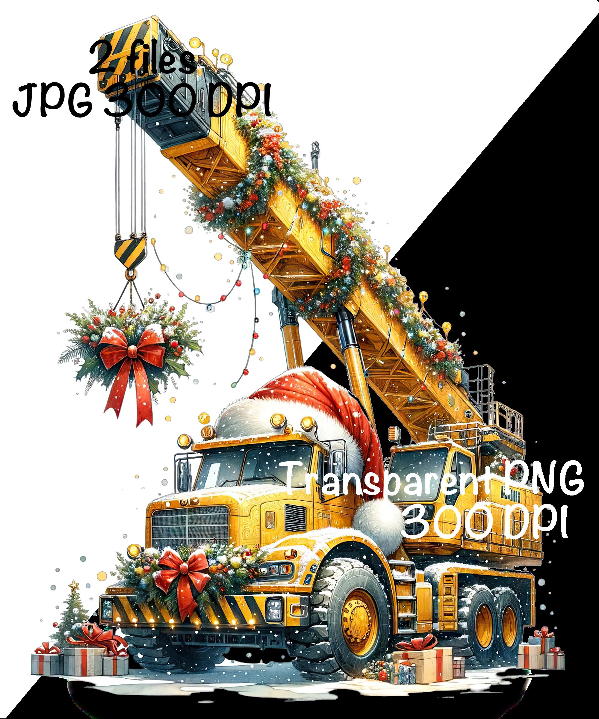 Merry Christmas Crane PNG Watercolor Construction Crane Truck Boys ...