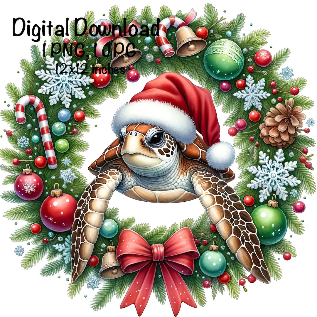 Sea Turtle PNG Christmas Wreath Sea Turtle Christmas Holiday PNG ...