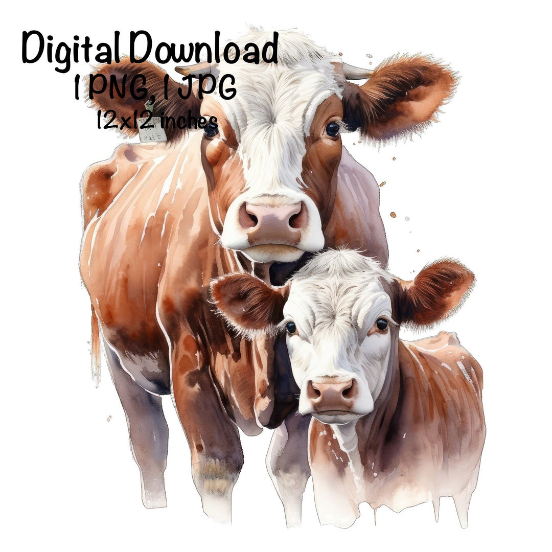 Farm Cow and Calf PNG, Farmer Cow PNG, Commercial Use, Cow Sublimation ...