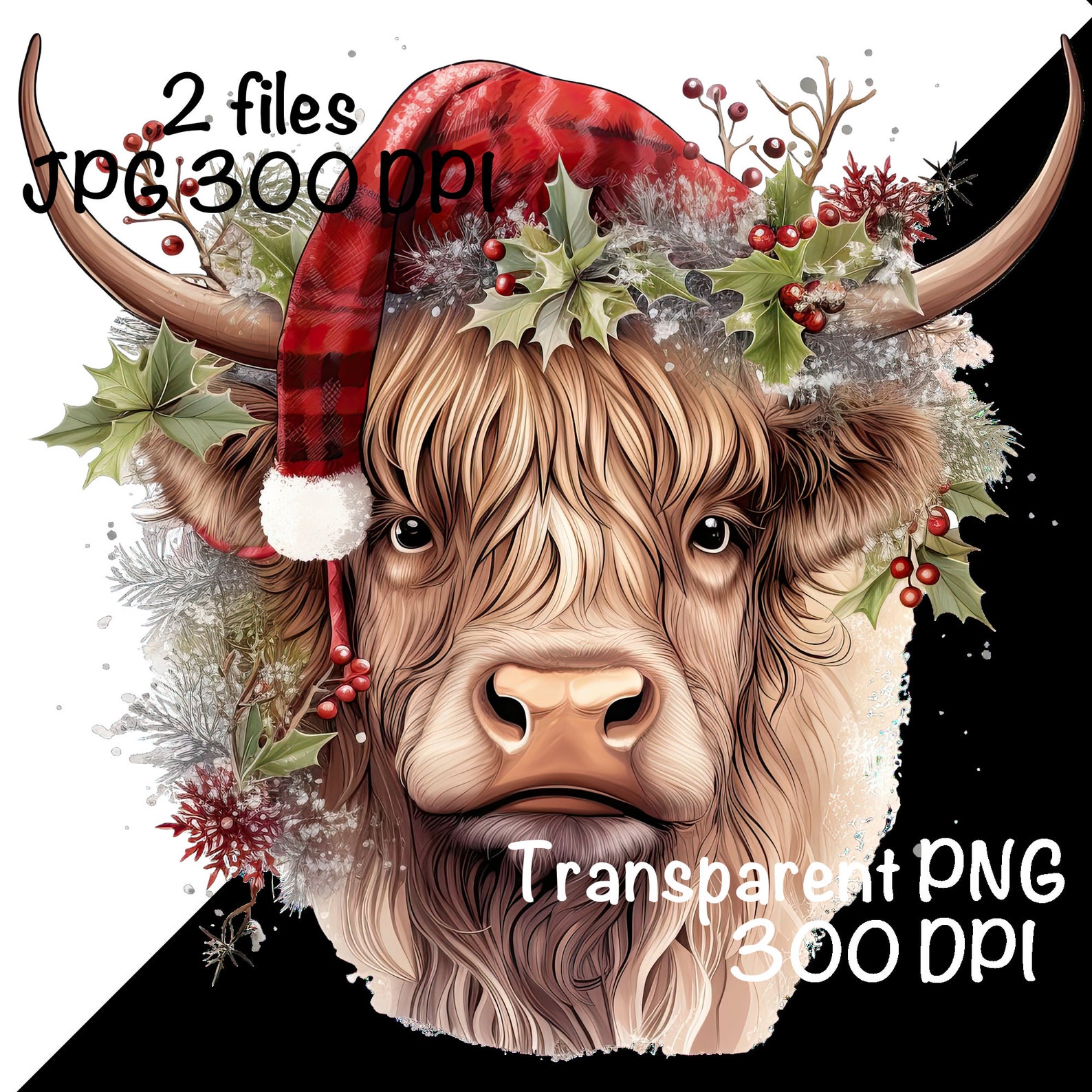 Highland Cow Watercolor Clipart Highland Cow Christmas Flowers Holiday ...