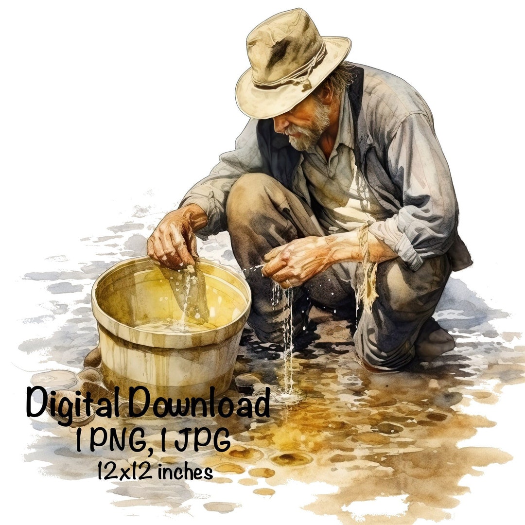 Gold Panning PNG Gold Mining Clipart Outdoor Gold Panning Watercolor ...